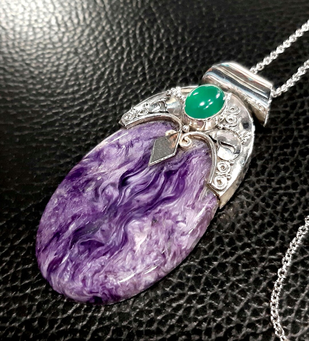 Charoite Necklace 925 Sterling Silver Charoire Pendant Charoite Jewelry ...