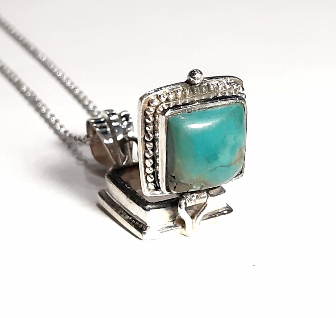 Tibetan Turquoise Photo Locket Necklace Sterling Silver Locket Keepsake ...