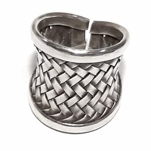 Net Ring Sterling Silver Ring Unisex Adjustable Ring Woven Band Weave ...