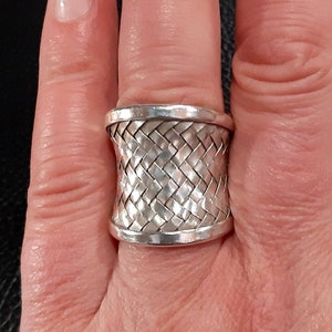 Net Ring Sterling Silver Ring Unisex Adjustable Ring Woven Band Weave ...