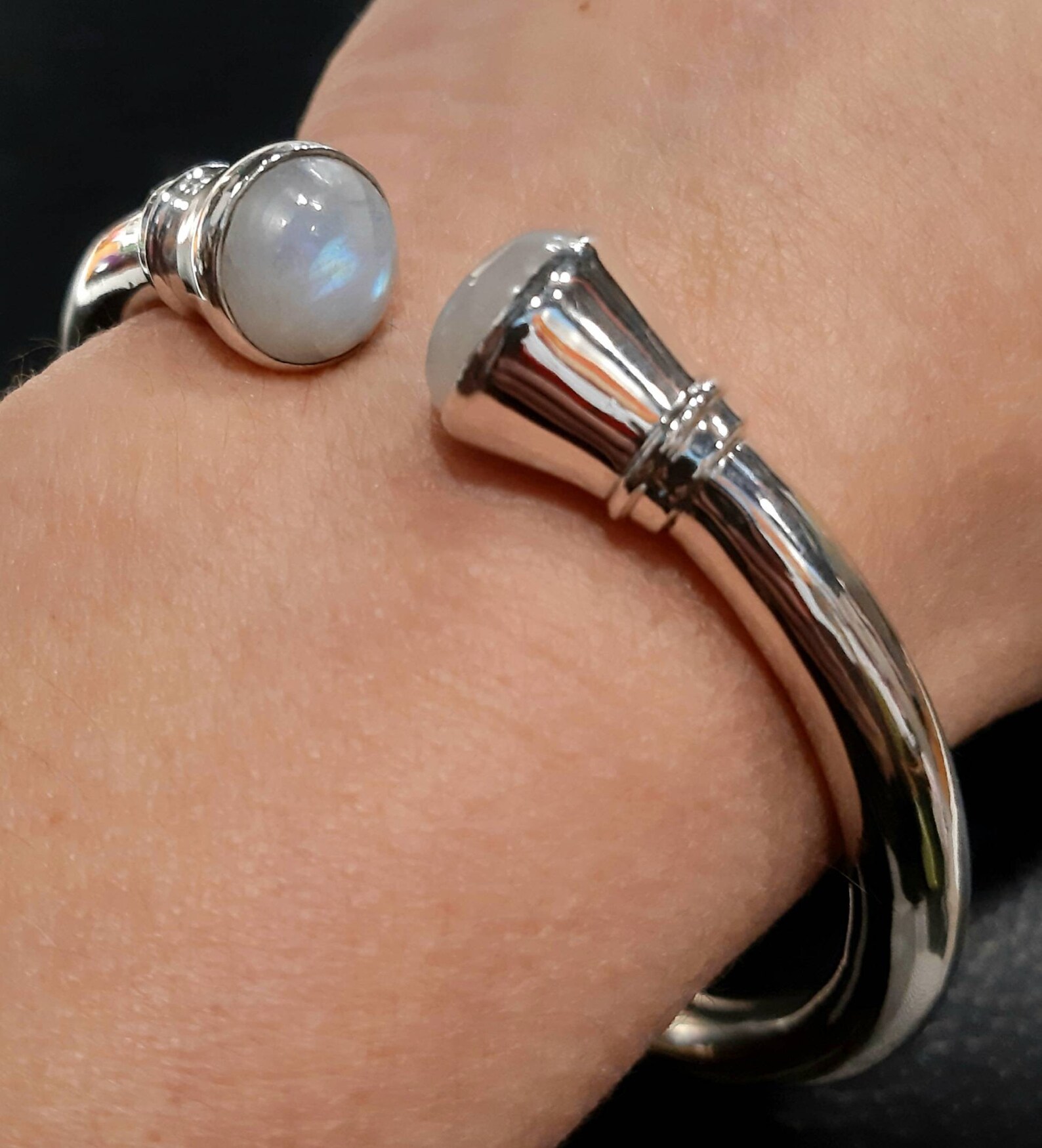 Moonstone Bracelet Torque Bangle Sterling Silver Cuff Bangle Adjustable ...