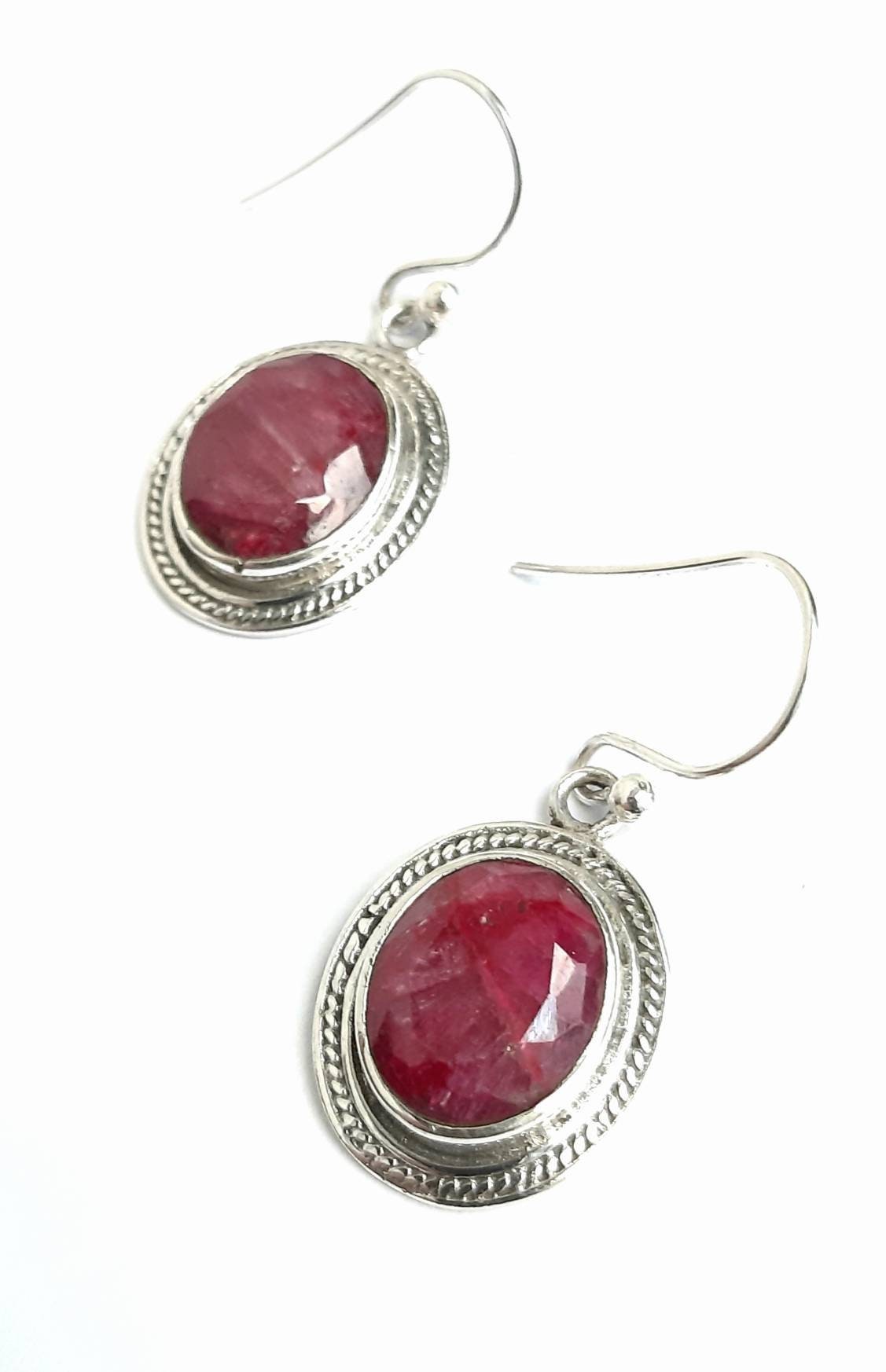 Ruby Earrings 925 Sterling Silver Earrings Ruby Dangle - Etsy Sweden