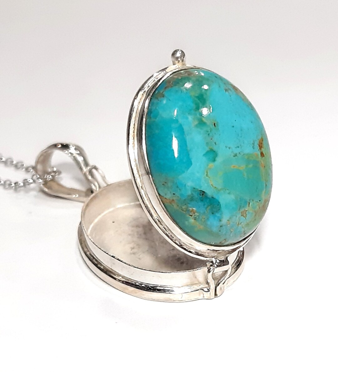 Tibetan Turquoise Photo Locket Necklace Sterling Silver Keepsake ...