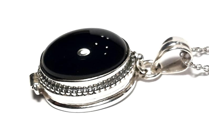 Black Onyx Photo Locket Necklace Sterling Silver Locket Keepsake Poison ...