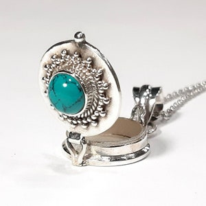 Turquoise Photo Locket Necklace Sterling Silver Locket Keepsake Box ...