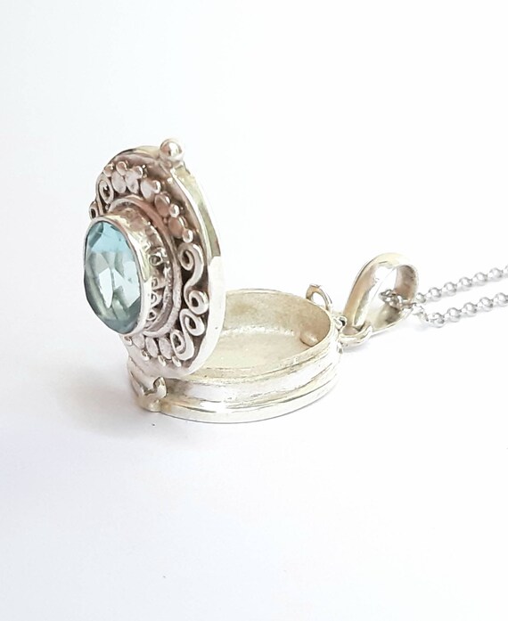 Blue Topaz Photo Locket Necklace 925 Sterling Silver Locket - Etsy