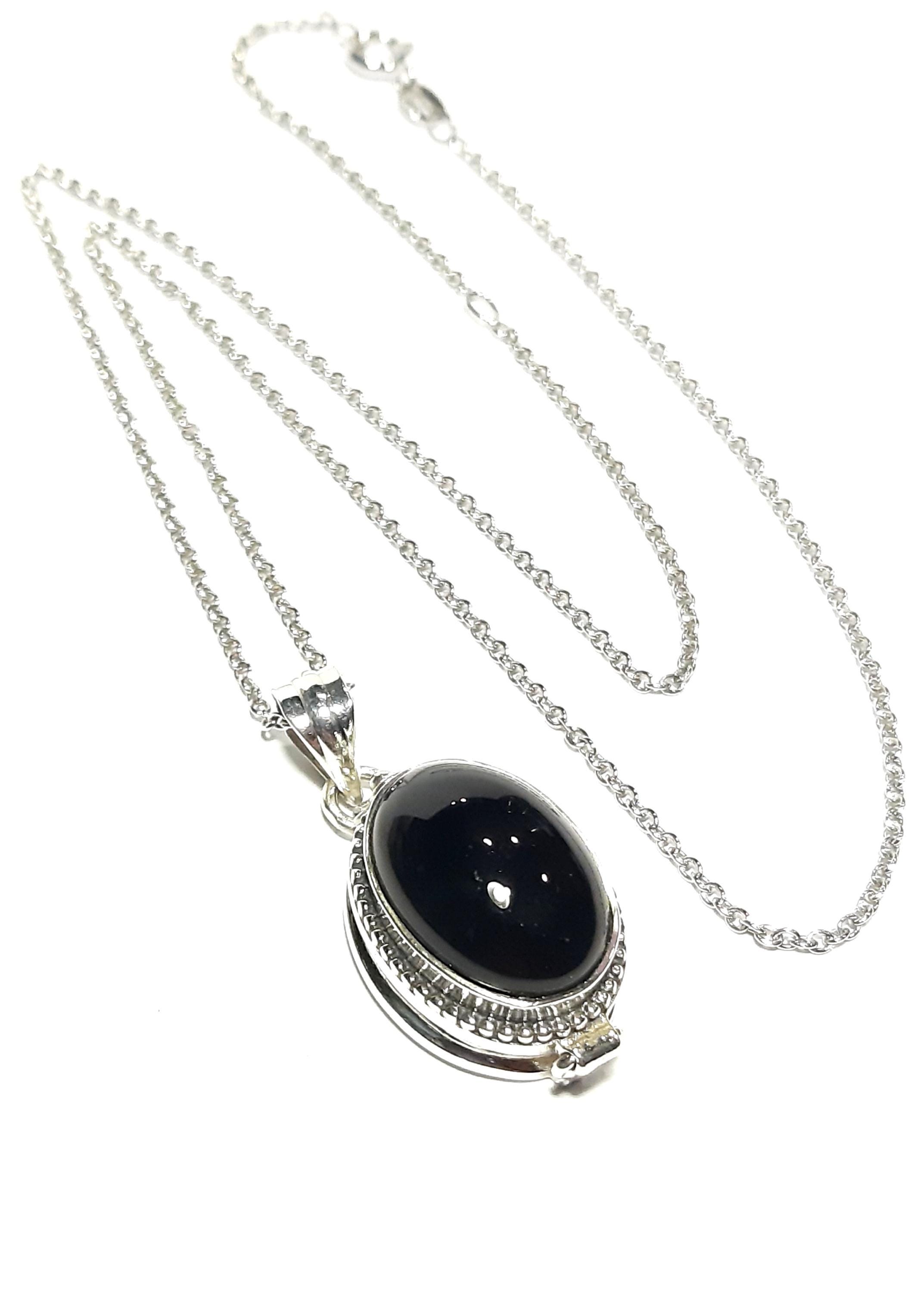 Black Onyx Photo Locket Necklace Sterling Silver Locket Keepsake Poison ...