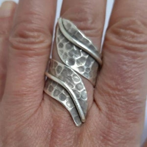 Leaf Ring 925 Sterling Silver Ring Adjustable Wide Open Band Long Leaf ...