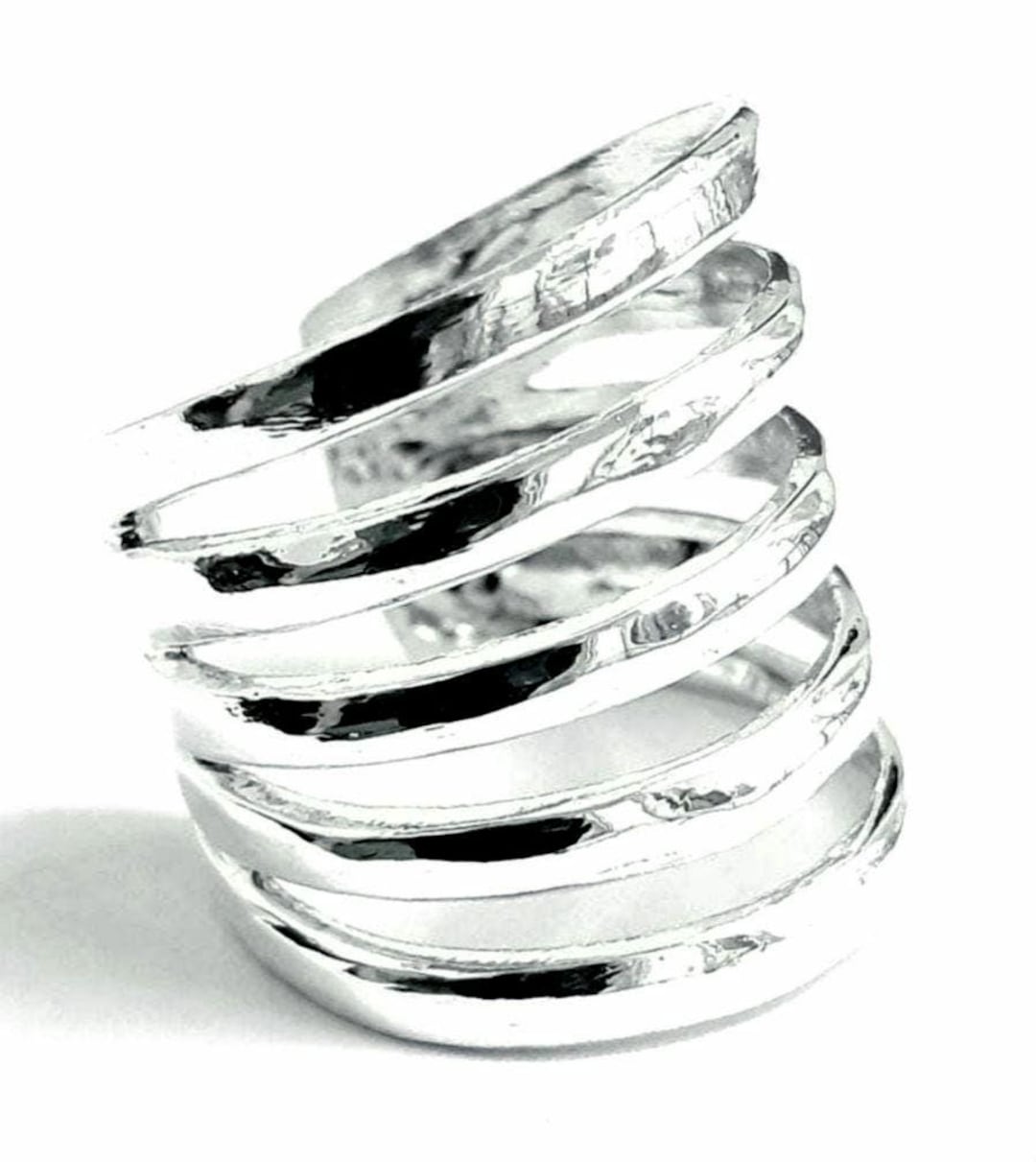Five Bands Ring 925 Sterling Silver Adjustable Unisex Thumb Ring Open ...