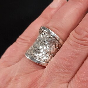 Net Ring Sterling Silver Ring Unisex Adjustable Ring Woven Band Weave ...