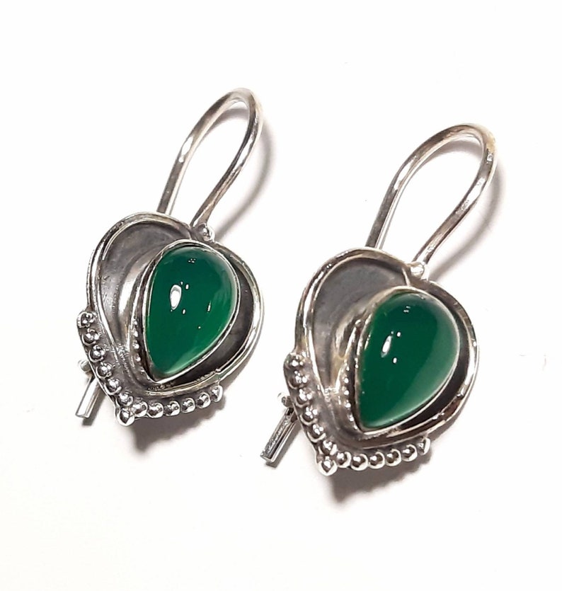 Green Onyx Earrings Sterling Silver Earrings Green Onyx Dangle Earrings ...