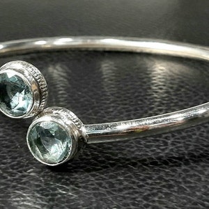 Blue Topaz Bracelet Torque Bangle 925 Sterling Silver Cuff Bangle Adjustable Open Bangle Blue ...