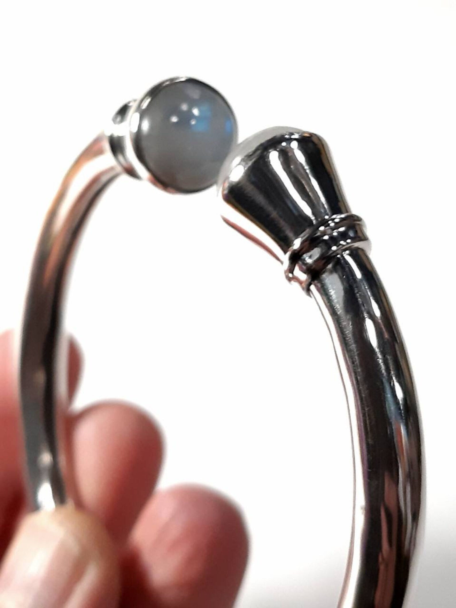 Moonstone Bracelet Torque Bangle Sterling Silver Cuff Bangle Adjustable ...