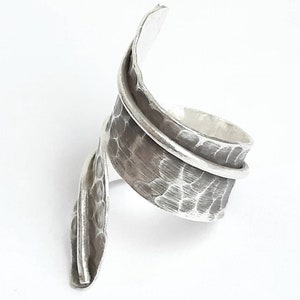 Leaf Ring 925 Sterling Silver Ring Adjustable Wide Open Band Long Leaf ...