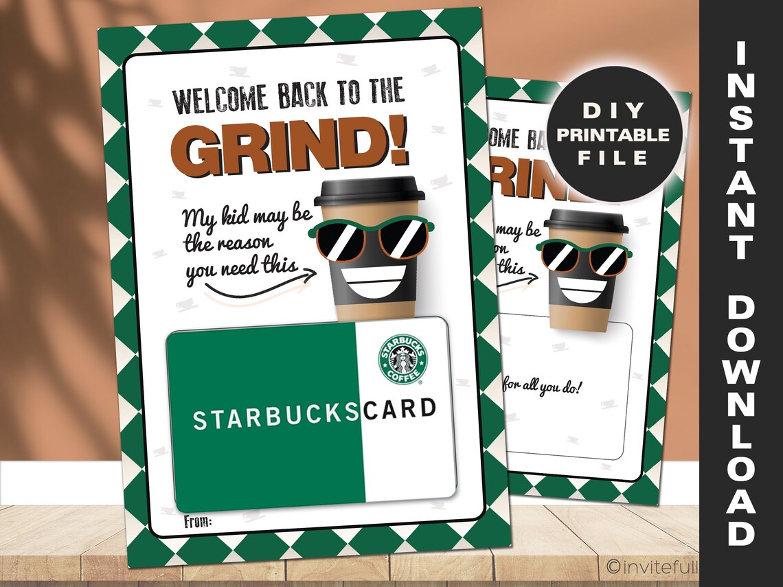STARBUCKS Gift Card Holder for Teachers,printable Last Minute Teacher ...