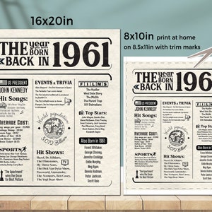 Back in 1961, INSTANT Download Born in 1961 Newspaper Poster,60 ...