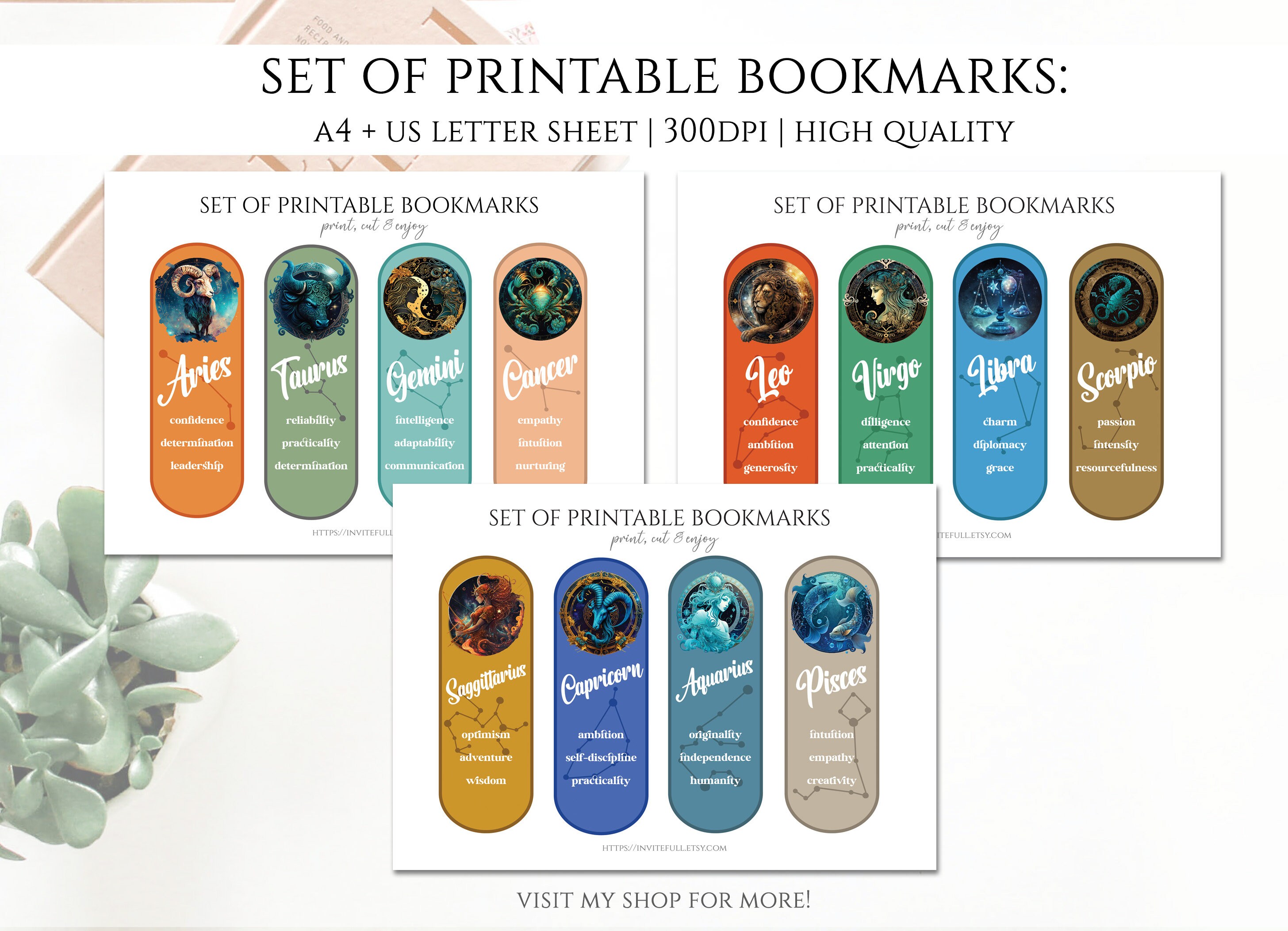 Printable Bookmarks Zodiac Bookmarks, Book Tracker Bookmark ...