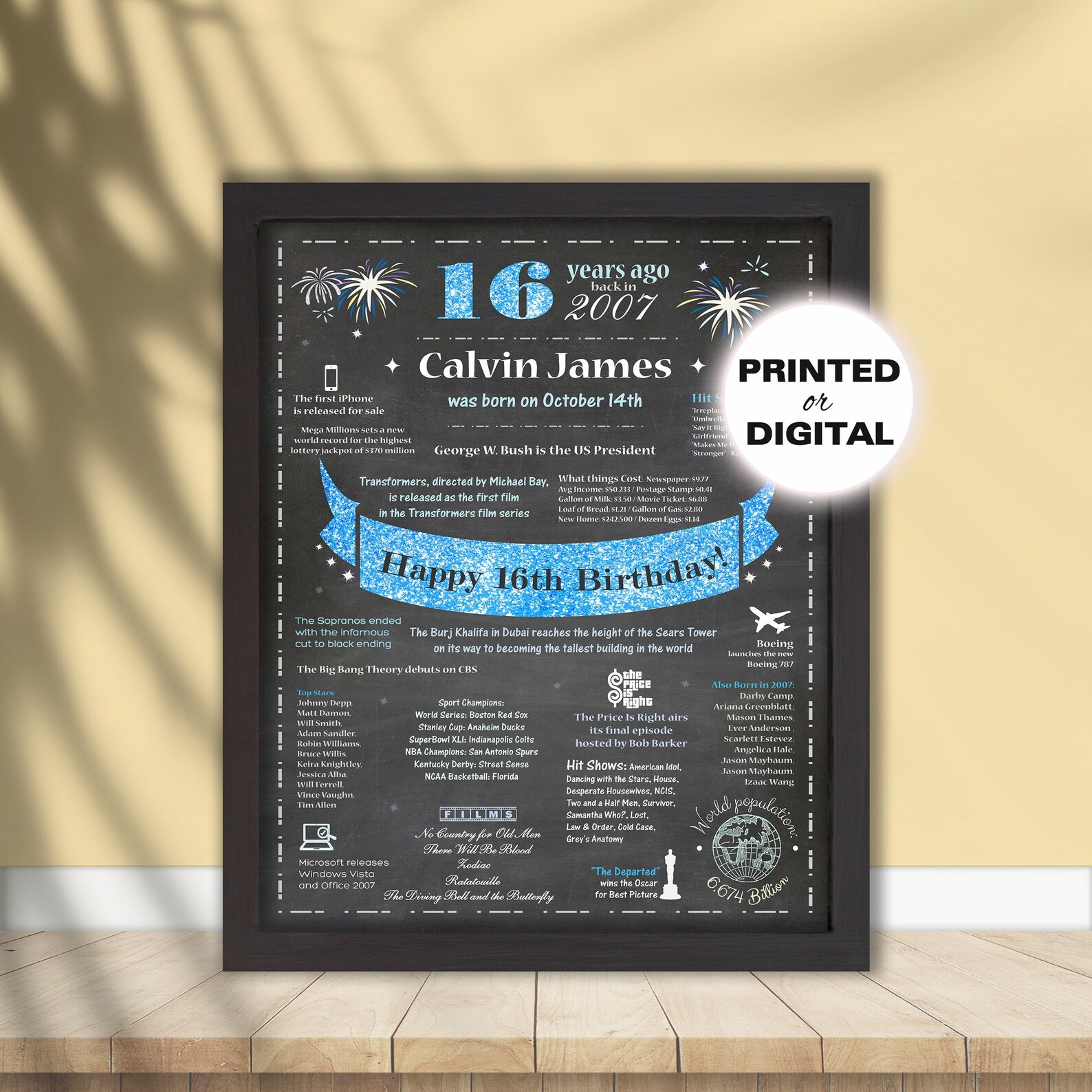 16th Birthday Poster Sweet 16 Boys Poster 16th Chalkboard - Etsy
