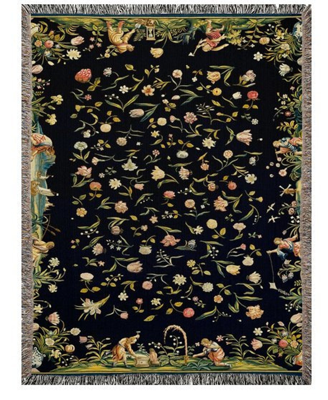 Flowers and the Four Elements Cotton Woven Throw Blanket Rug, Bed Cover ...