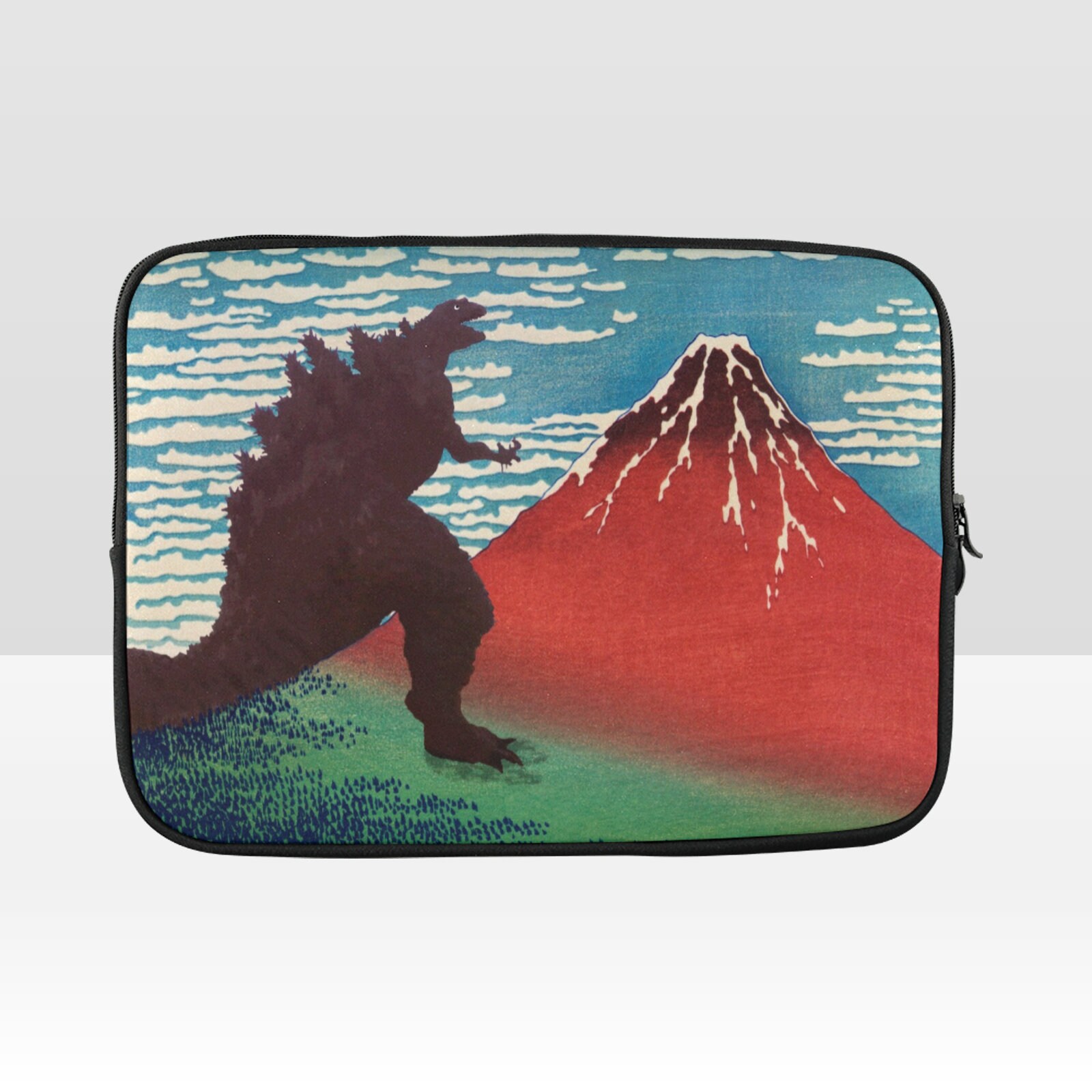 Gozilla Mt Fuji Japanese Woodblock Laptop Sleeve, Gift for Him, Back to ...