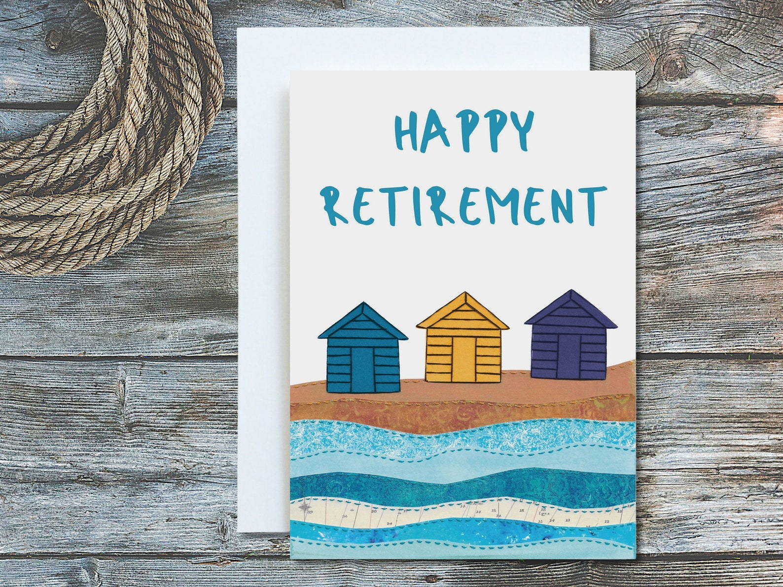 Happy Retirement Card, Personalised Card, Beach Huts Card, Beach Card ...
