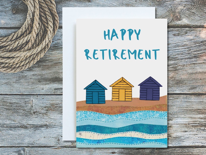 Happy Retirement Card, Personalised Card, Beach Huts Card, Beach Card ...