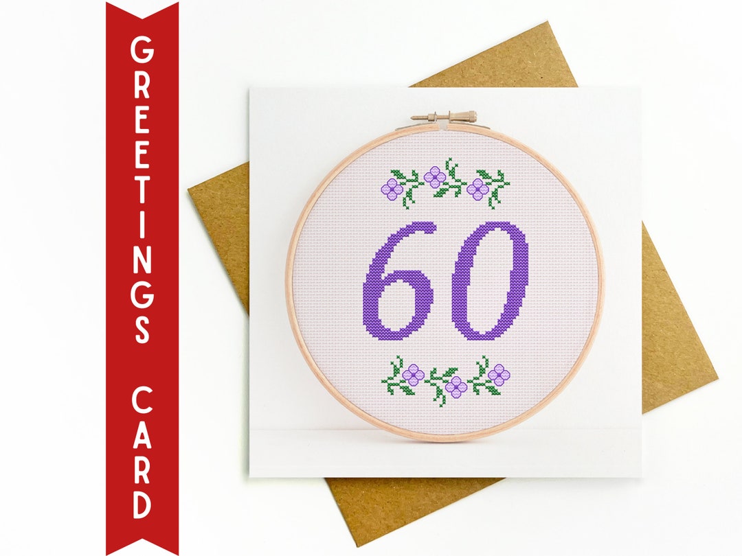60th Birthday Card: Cross Stitch Inspired Floral Design - Etsy UK