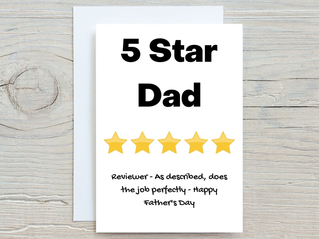 5 Star Dad Card, Five Star Dad Card, Fathers Day Card, Dad Card, Review ...