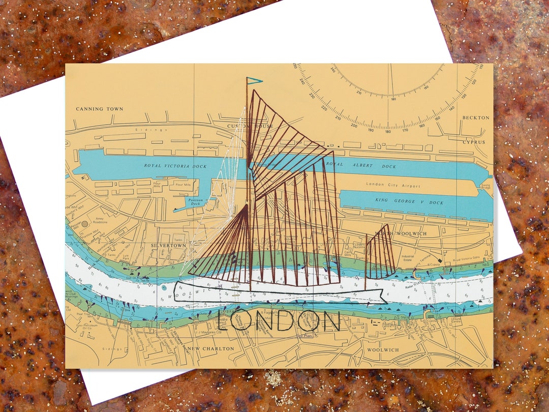 London Thames Sailing Barge Card, River Thames Nautical Map Card - Etsy