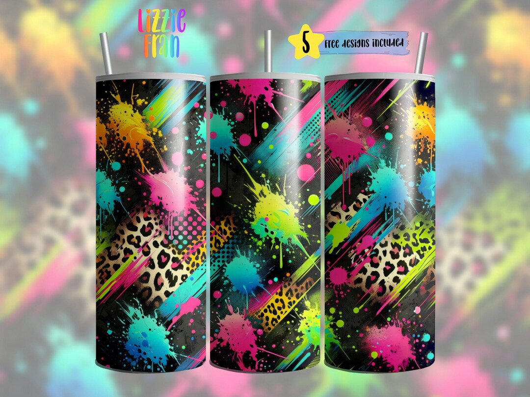 Neon 90s Grunge Leopard Print Splatter Art Seamless Tumbler Wrap 20 Oz ...