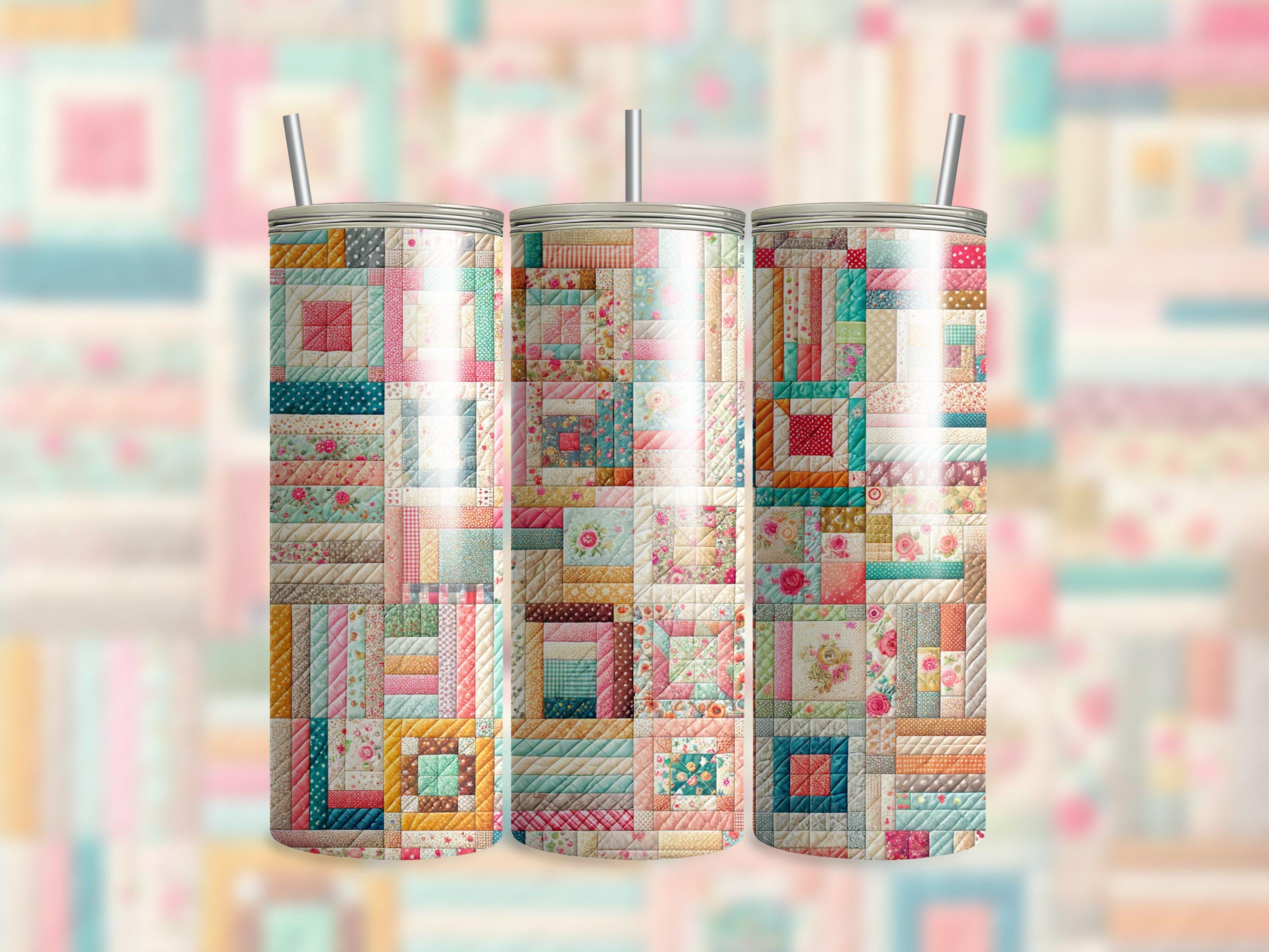 Patchwork Quilt 20 Oz Skinny Tumbler Sublimation PNG Digital Download Cottagecore Grandma Hobby ...