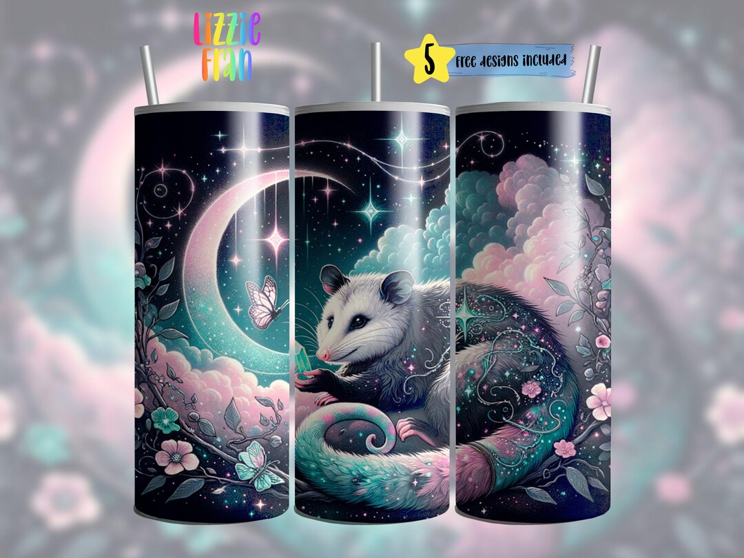 Celestial Opossum Moon & Crystals 20oz Tumbler Wrap, Cosmic Possum ...