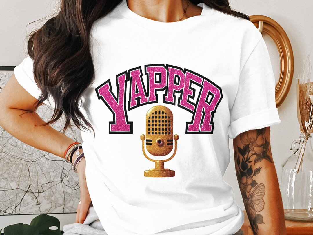 Funny Yapper PNG Podcast Clipart Retro Microphone Pink Gold Sublimation ...