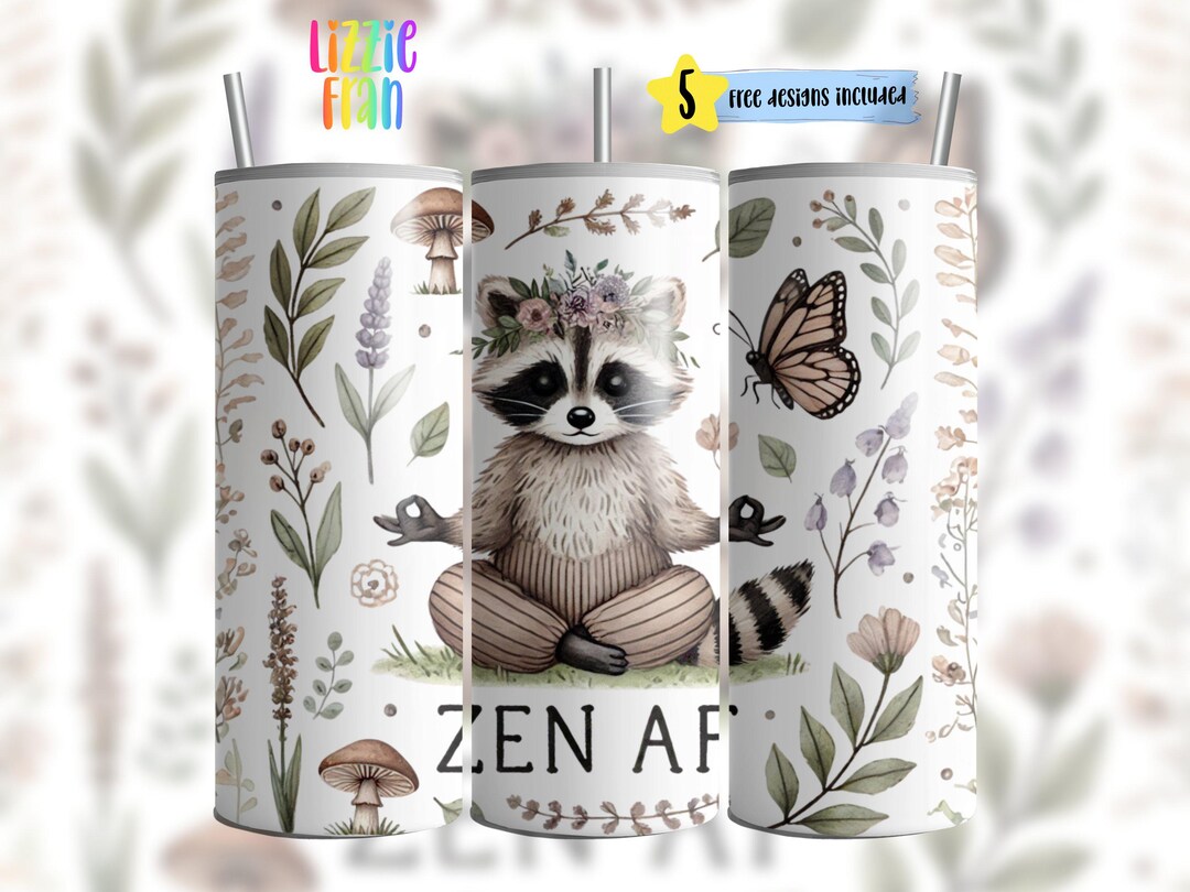 Cute Raccoon Zen AF Forest Meditation Seamless Tumbler Wrap 20 Oz ...