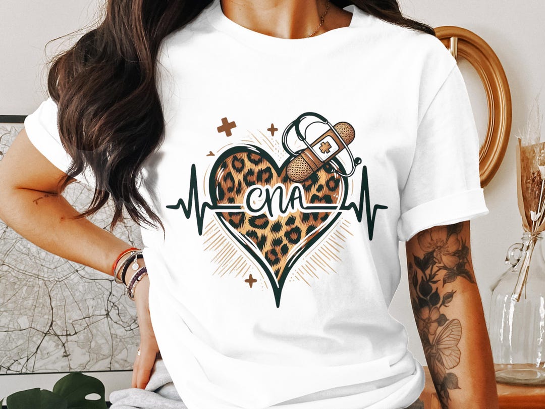 CNA Heart PNG Leopard Print Heartbeat Nurse Clipart Instant Digital ...