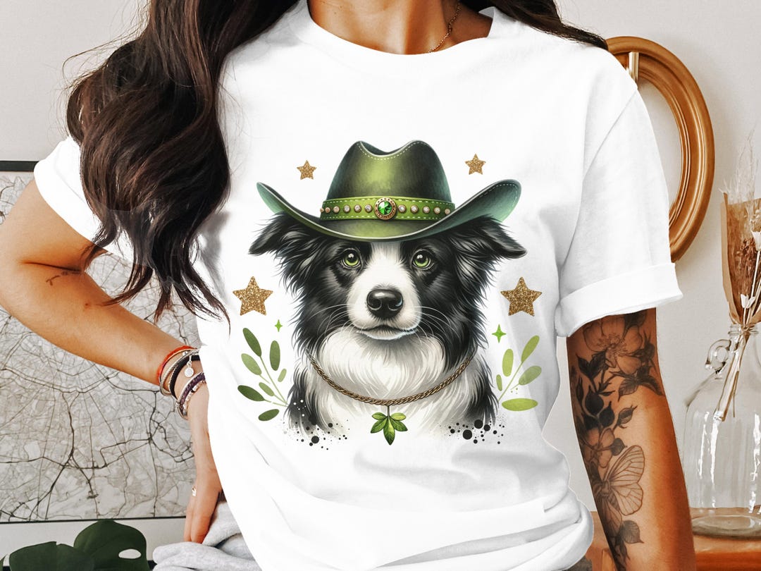 Border Collie Cowboy Hat Png, Cute Western Dog Digital Design, Funny ...