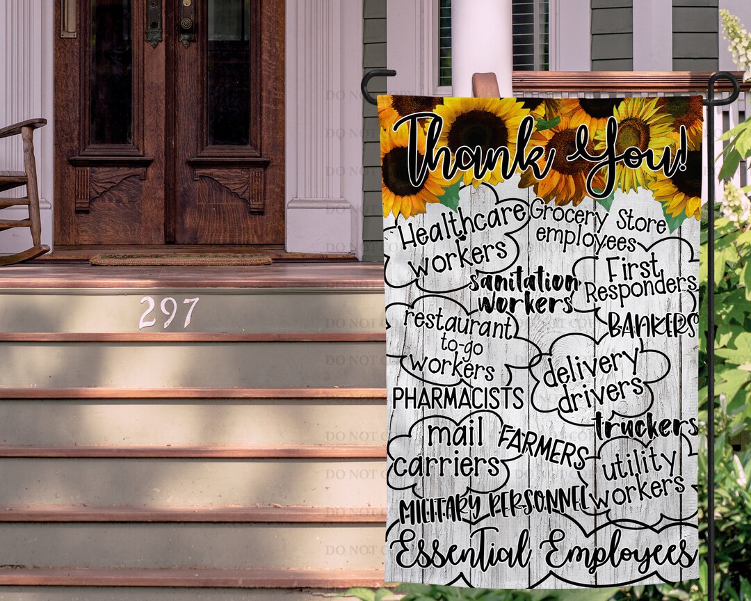 Essential Employees Rustic Barnwood Sunflower Garden Flag Nurse Mail ...