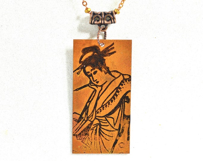 Copper Geisha Necklace Hand-painted Geisha Copper Jewelry - Etsy