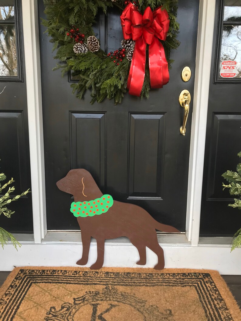 Christmas Labrador With Wreath Outdoor Wood Decoration | Etsy