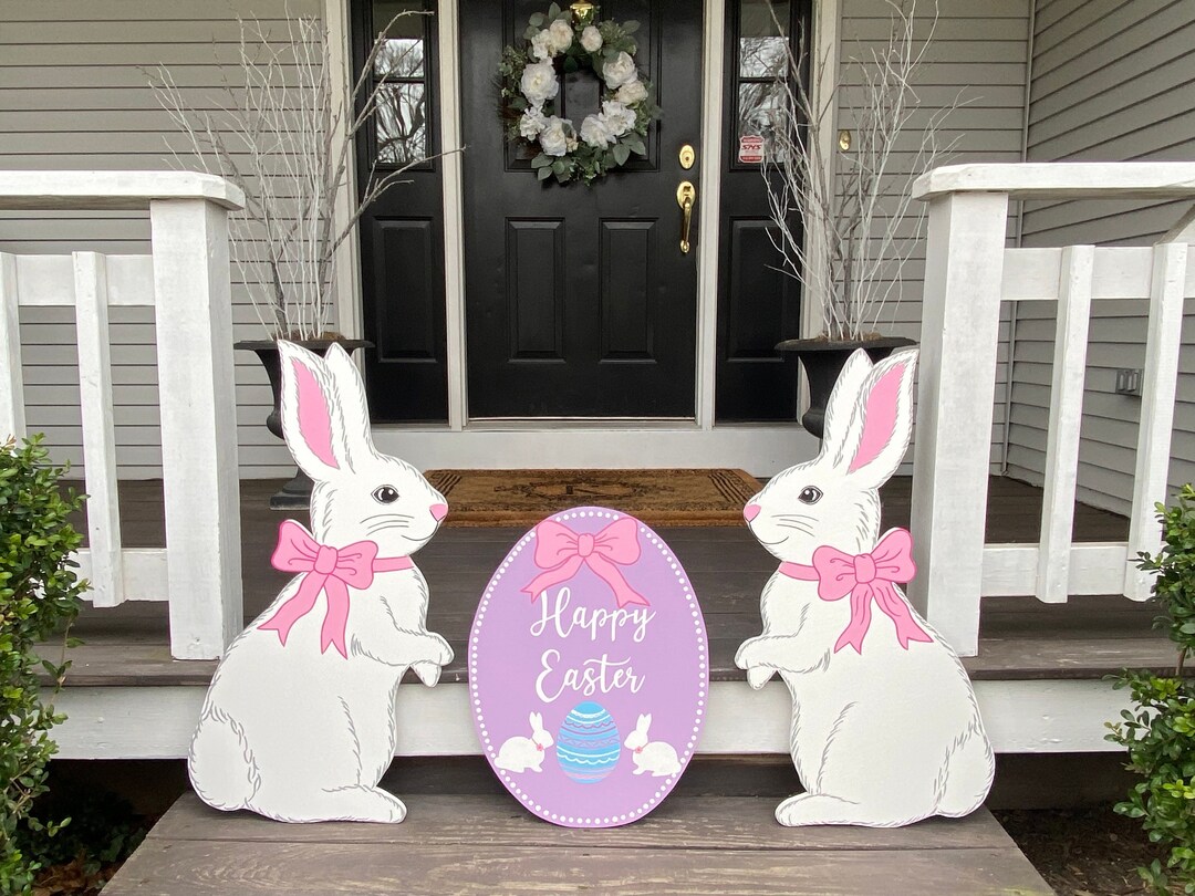 Easter Bunny and Easter Egg Trio Outdoor Wood Lawn Decoration - Etsy