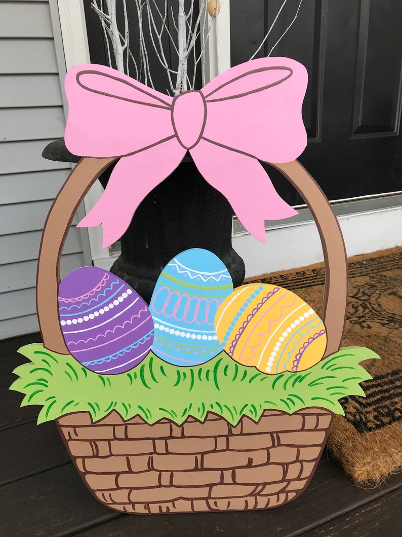 Easter Basket Outdoor Wood Decoration - Etsy