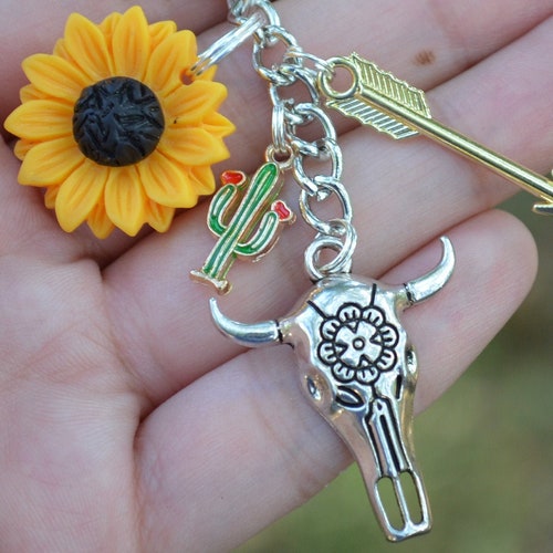 Boho Bull Skull Best Friend Keychain SET Southwestern Boho | Etsy