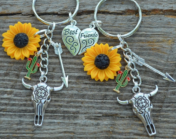 Boho Bull Skull Best Friend Keychain SET || Southwestern, Boho Keychain ...