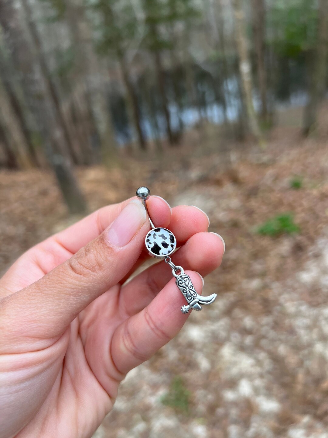 Cow Print Belly Ring With Charm of Choice - Etsy