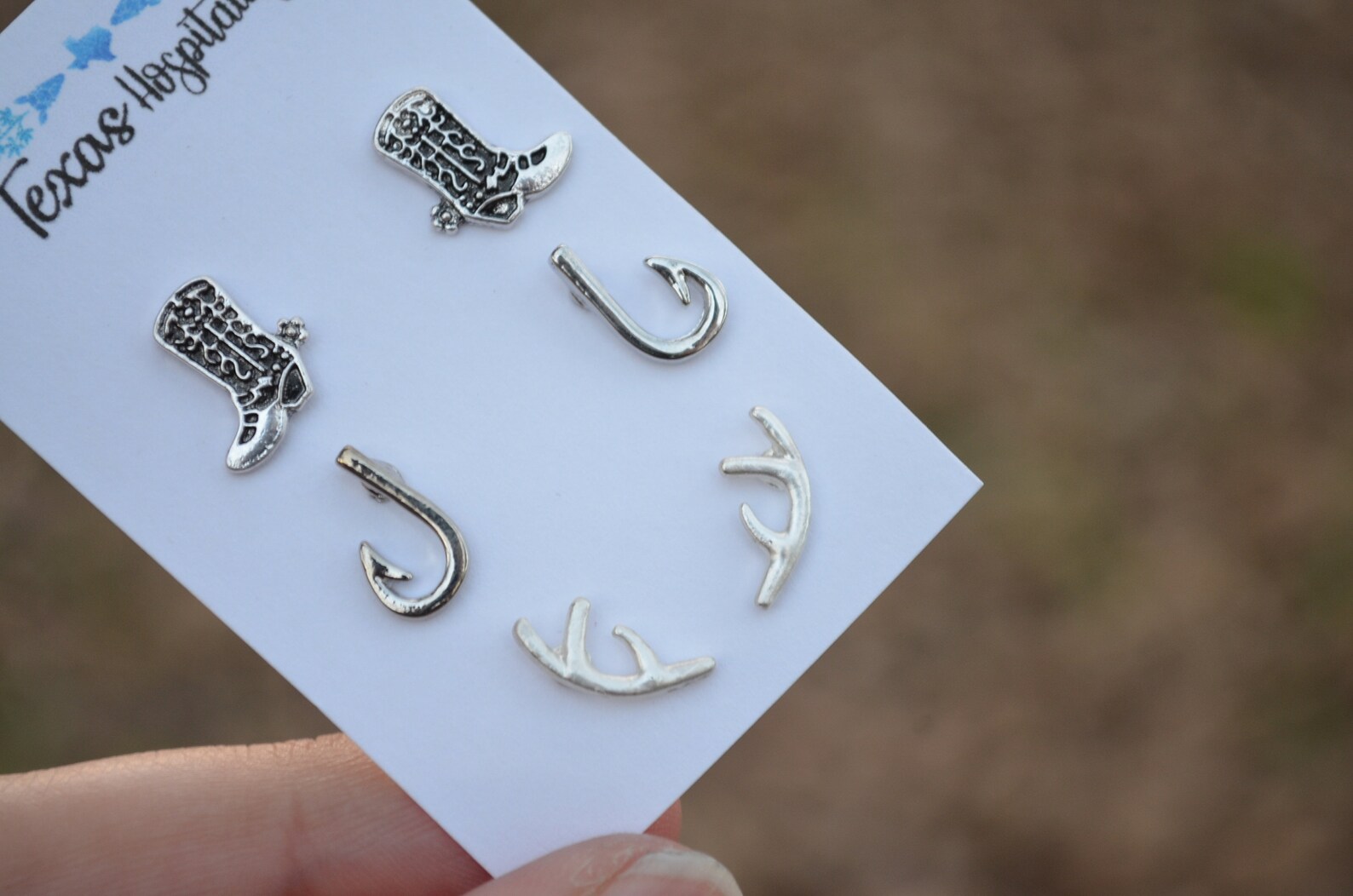 Cowboy Boot, Deer Antler, Fish Hook | 3 Pair Earring Set | Hunting ...