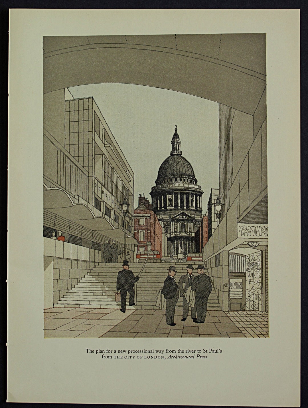 GORDON CULLEN Architectural Press Drawing for City of London, Printed ...