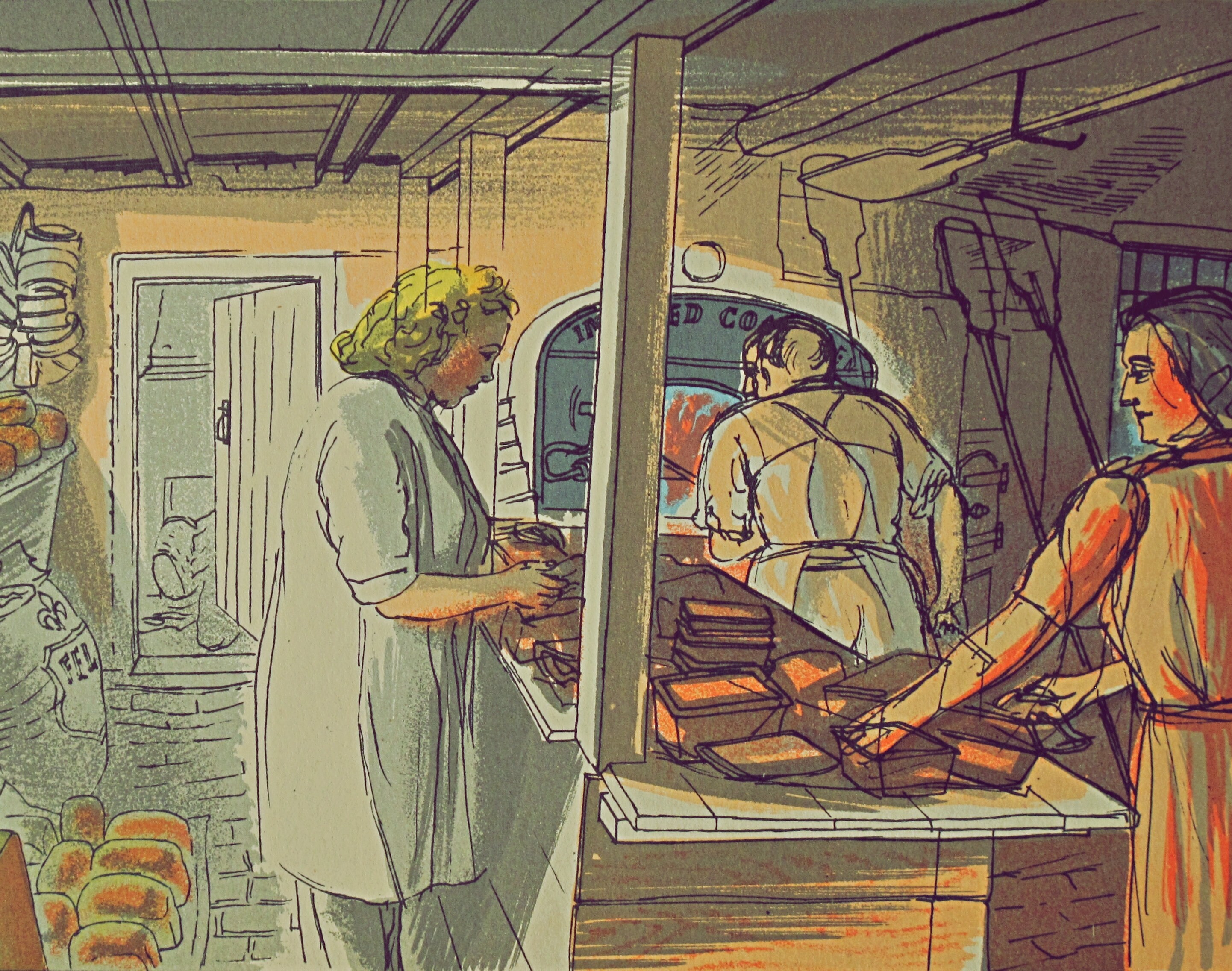 EDWARD BAWDEN Lithographic Book Illustration 1949 - A Village Store ...