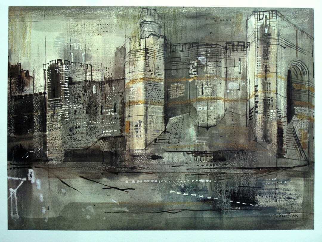 JOHN PIPER Lithographic Book Illustration 1969 - Caernarvon Castle ...