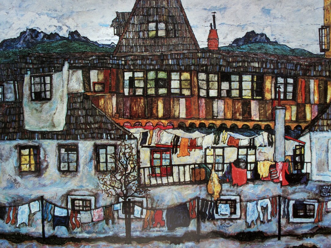 EGON SCHIELE 'house With Drying Laundry' Print 1917 Austrian ...