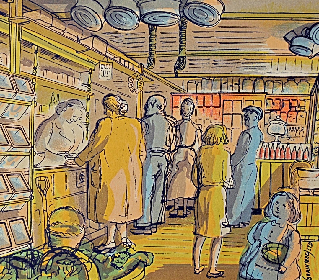 EDWARD BAWDEN Lithographic Book Illustration 1949 - A Village Store ...